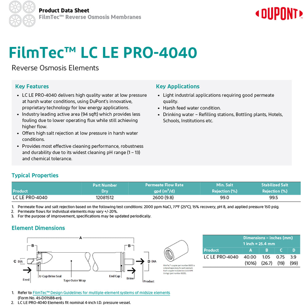 FILMTEC LC LE PRO-4040 Commercial RO Membrane (Replaces DOW FilmTec LC ...