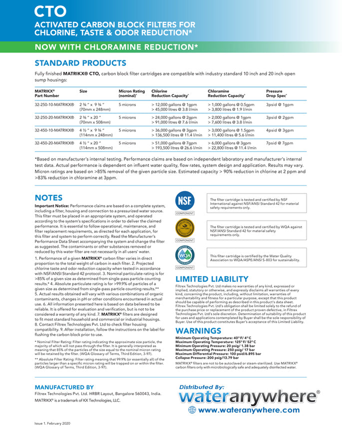 32-250-10-MATRIKX KX MATRIKX CTO 10" Standard Carbon Block Filter 5 Micron — WaterAnywhere