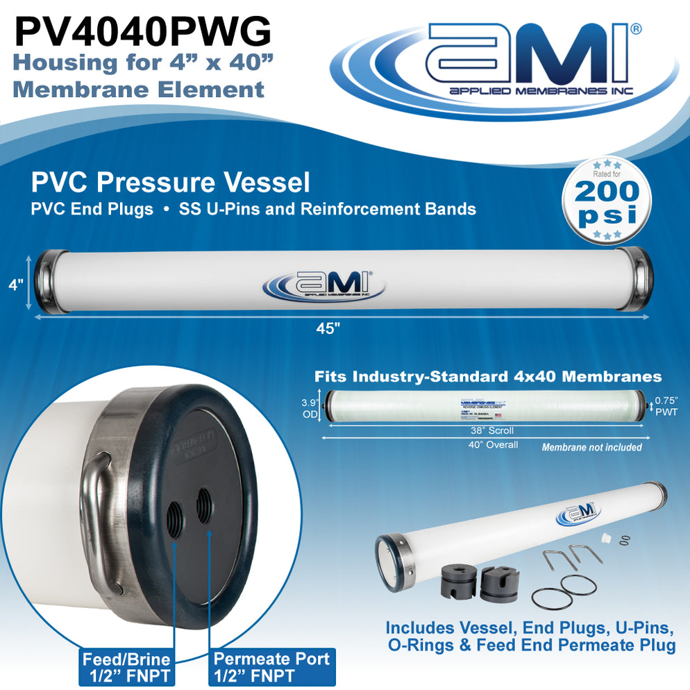 4x40 Membrane Housing Pressure Vessel for Commercial RO System | PVC ...